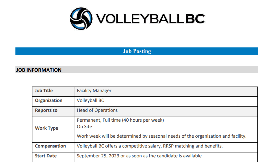Employment Opportunities - Volleyball BC